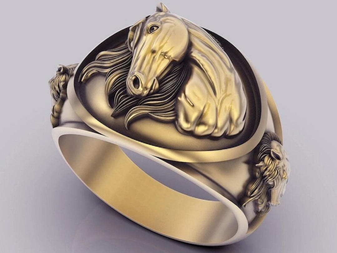 925 Sterling Silver Horse Head Ring, Lucky Horseshoe Biker Ring - Etsy