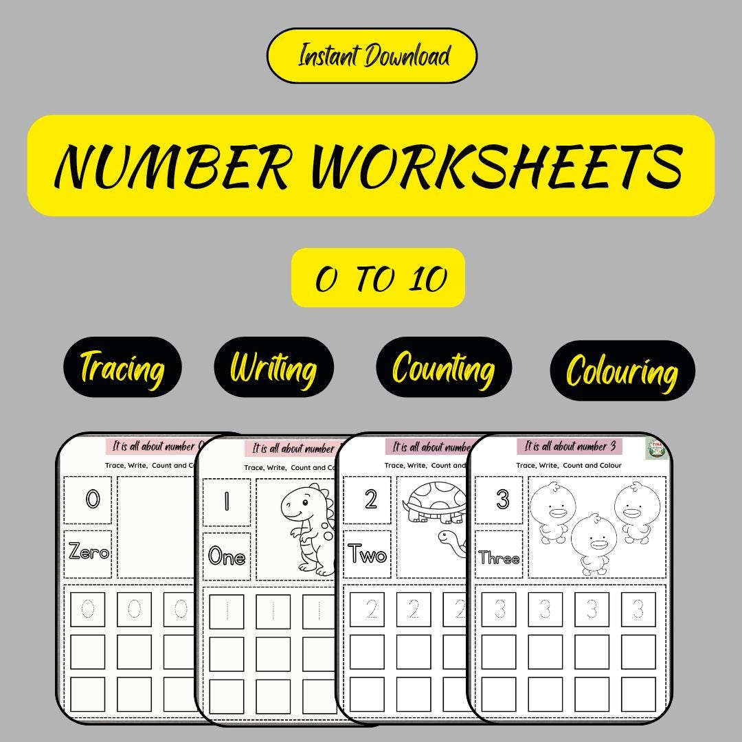 Number Worksheets 0 - 10 | Trace, Write, Count & Colour | Preschool and ...
