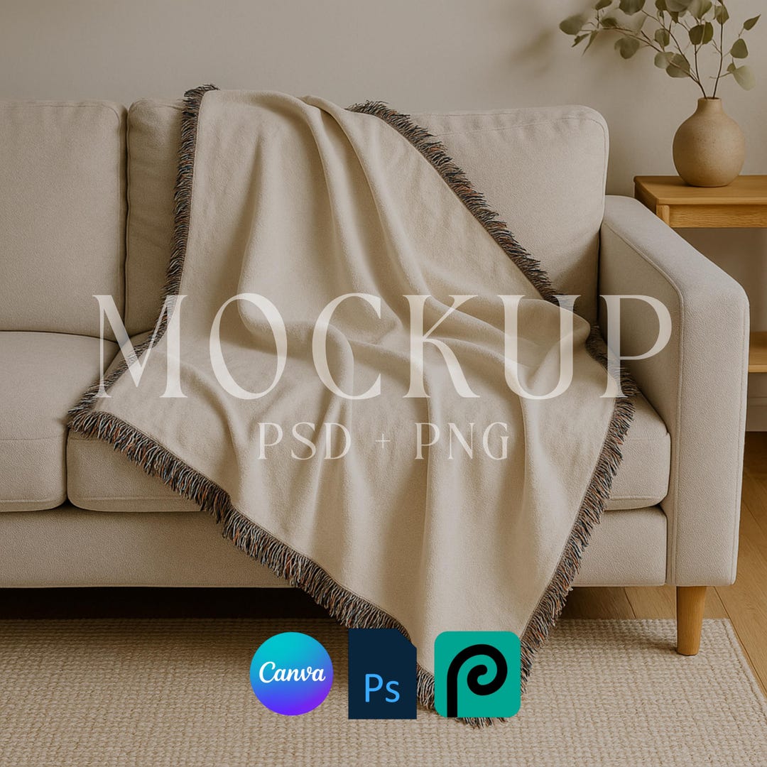 Woven Blanket Mockup, Custom Woven Throw Mock Up, Print on Demand Woven ...