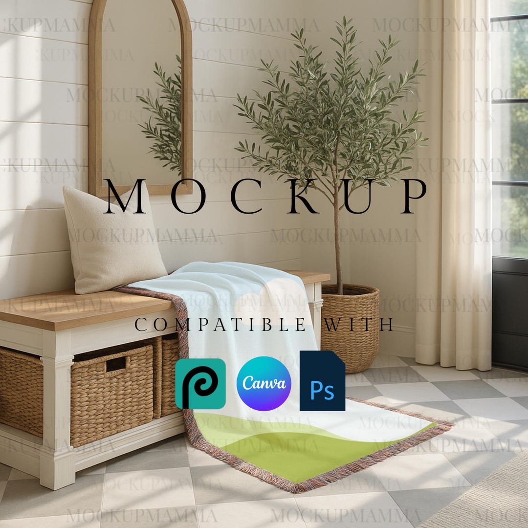 Woven Blanket Mockup, Custom Woven Throw Mock Up, Print on Demand Woven ...