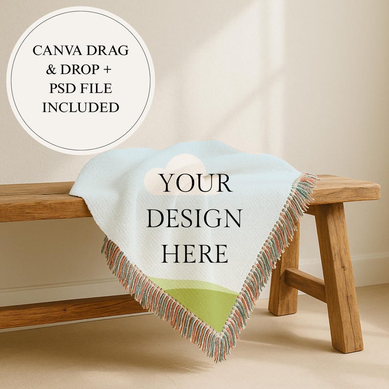 Woven Blanket Mockup, Custom Woven Throw Mock Up, Print on Demand Woven ...