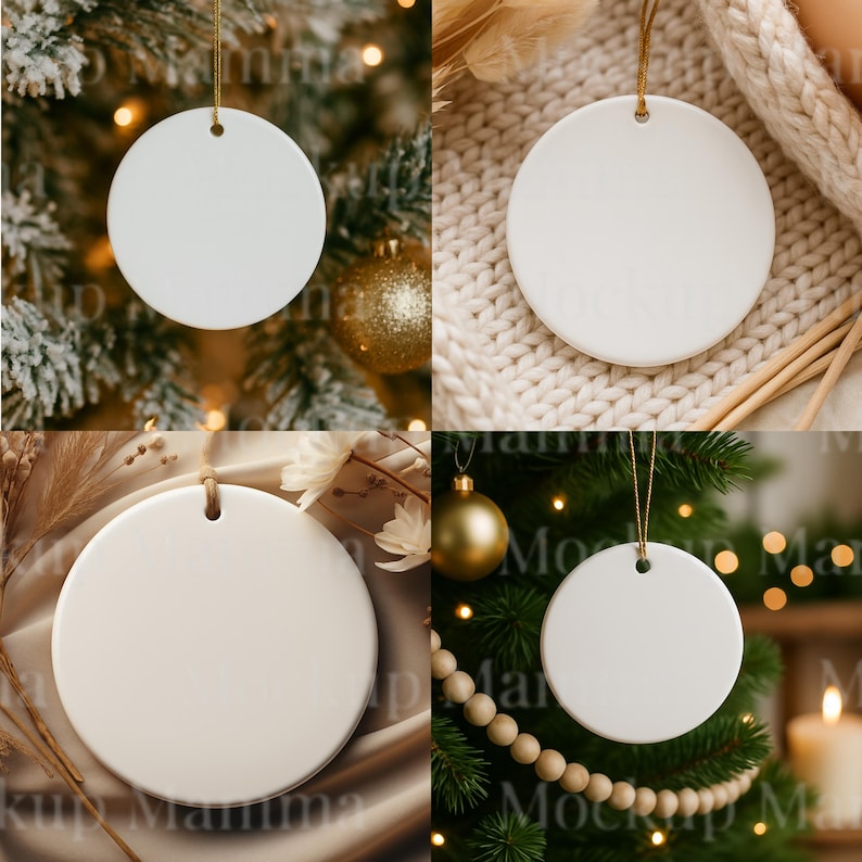 Christmas Ornament Mockup Bundle, Round Ceramic Ornament Mock Up, Print ...