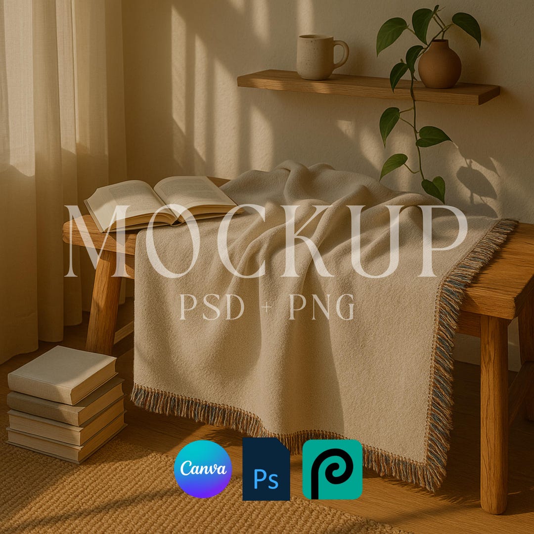 Woven Blanket Mockup, Custom Woven Throw Mock Up, Print on Demand Woven ...