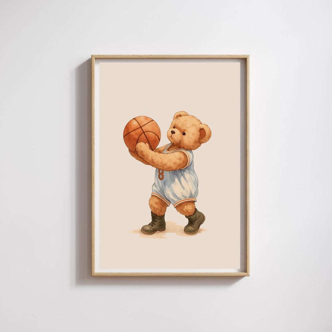 Basketball Teddy Bear Nursery Printable Wall Art Poster, Vintage ...