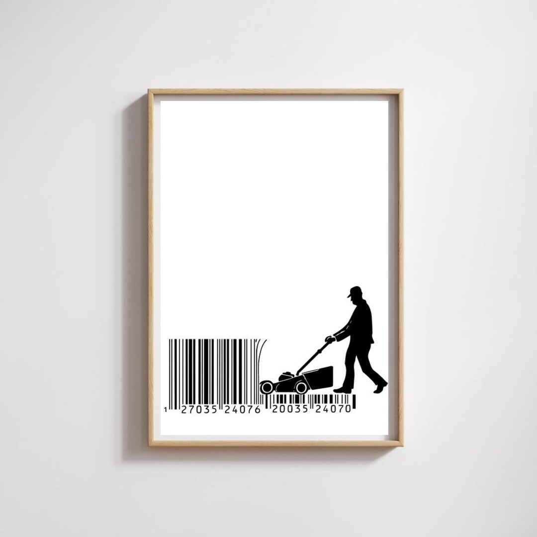 Barcode Lawn Mower Minimalist Silhouette in Black and White Digital ...