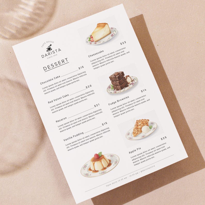 Editable Vintage Café Menu Template (digital Dessert and Drink Layout ...