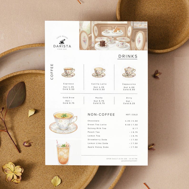 Editable Vintage Café Menu Template (digital Dessert and Drink Layout ...