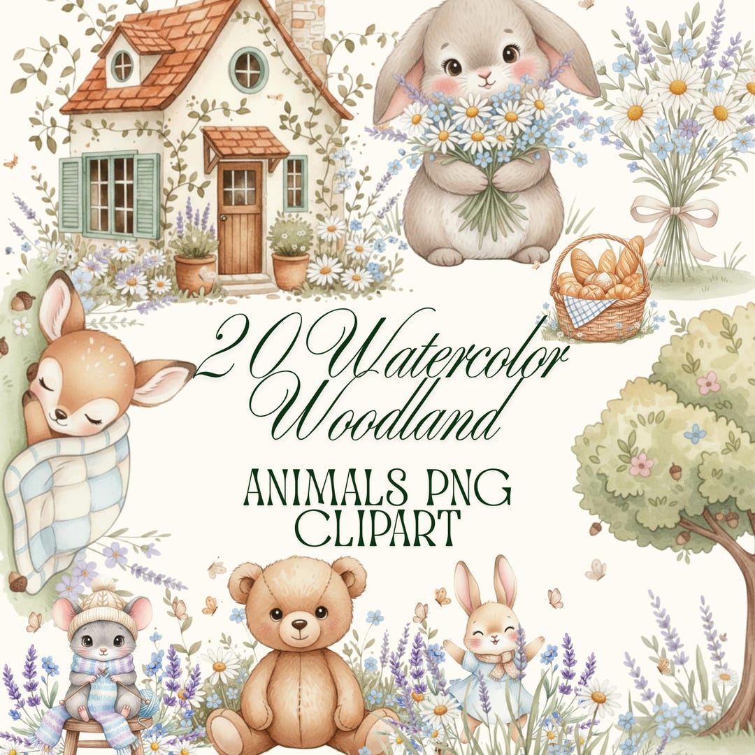 20 Watercolor Woodland Animals Clipart Digital PNG | Cute Forest ...