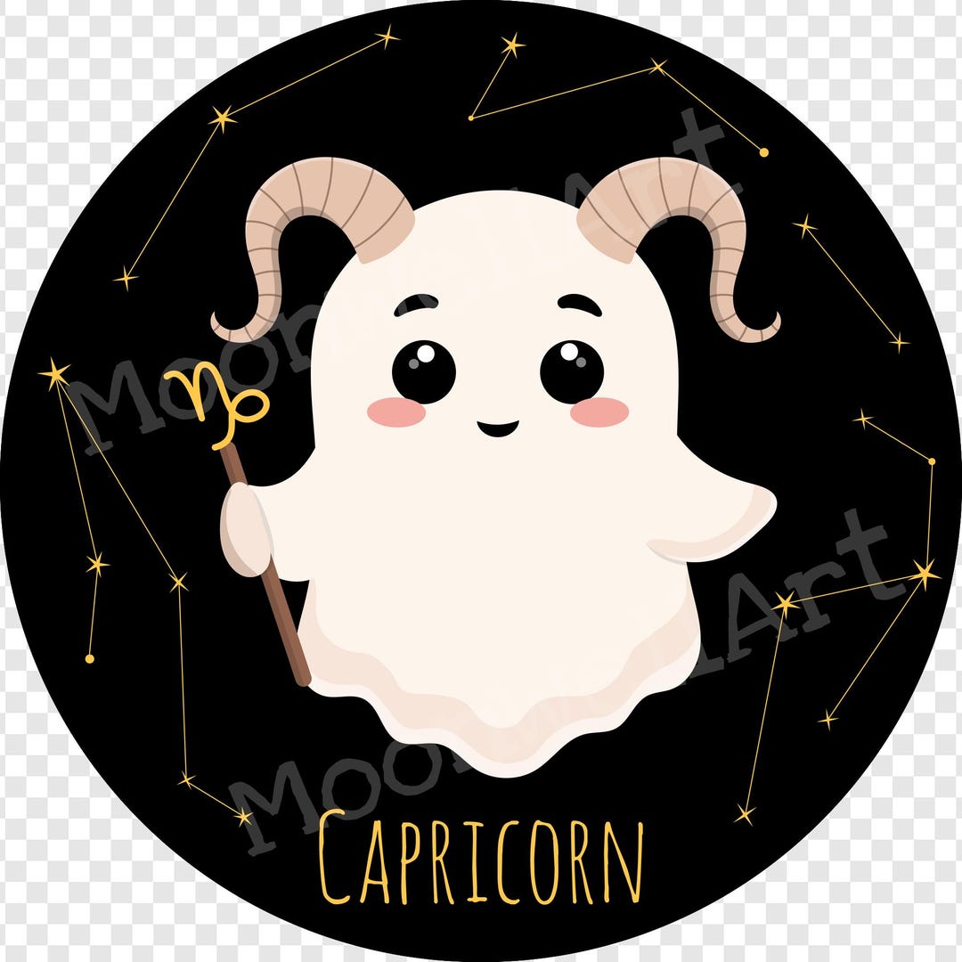 Cute Capricorn Ghost PNG EPS, Zodiac Sign Clipart, Capricorn Digital ...