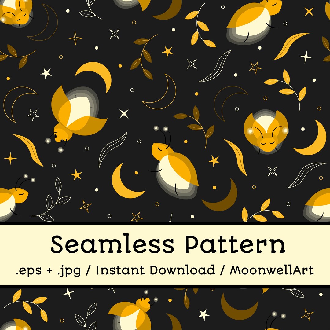 Cute Fireflies Digital Seamless Pattern | Starry Night Sky | EPS | JPG ...