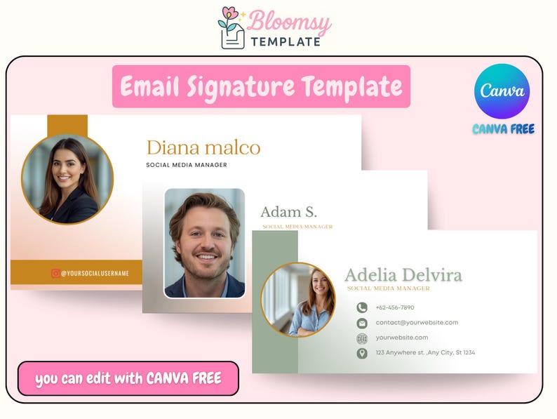Editable Email Signature Canva Template - Modern Business Email ...