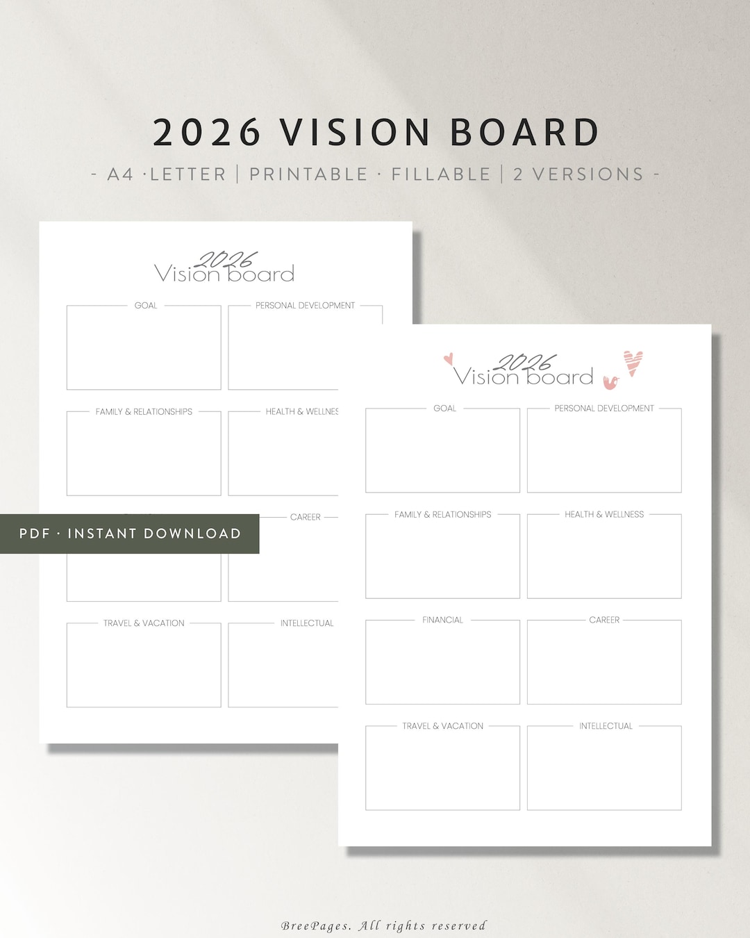 2026 Vision Board Printable | Goal Setting Template | New Year Goals ...