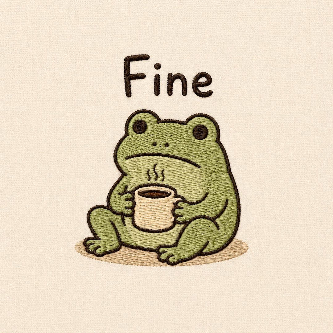 Fine Frog Coffee Mug Relaxed Morning Mood Minimalist Embroidery Design ...