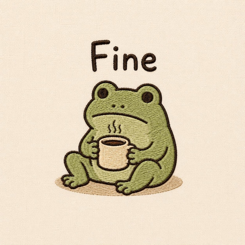 Fine Frog Coffee Mug Relaxed Morning Mood Minimalist Embroidery Design ...