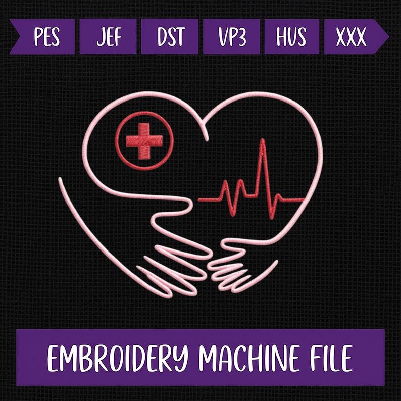 Medical Heart Embroidery File, Healthcare Line Art Embroidery Design - Etsy