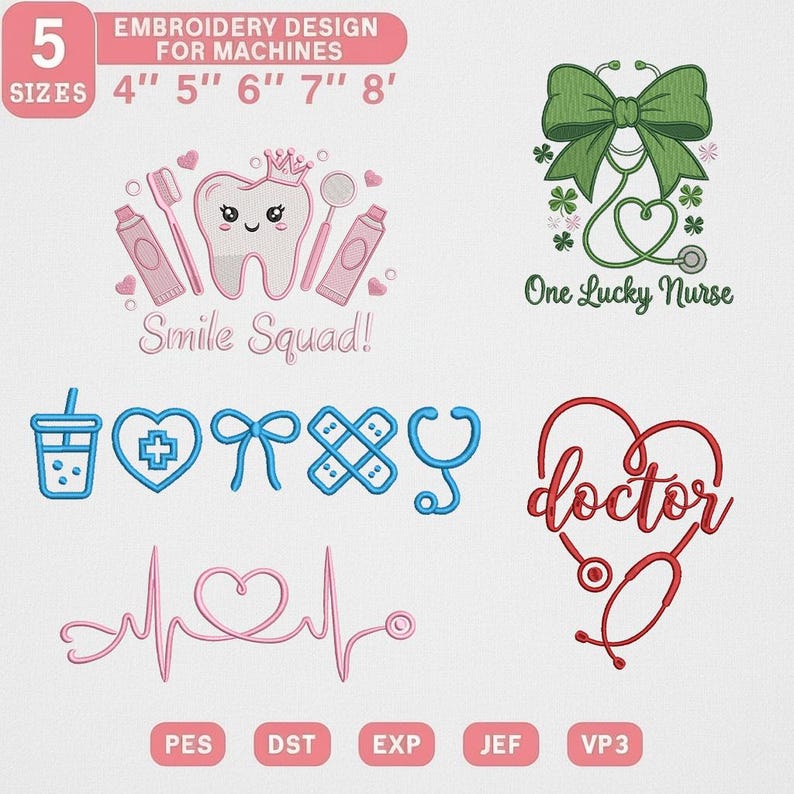 Nurse Embroidery Designs | Medical Icon Set (5 Sizes, Digital Files) - Etsy