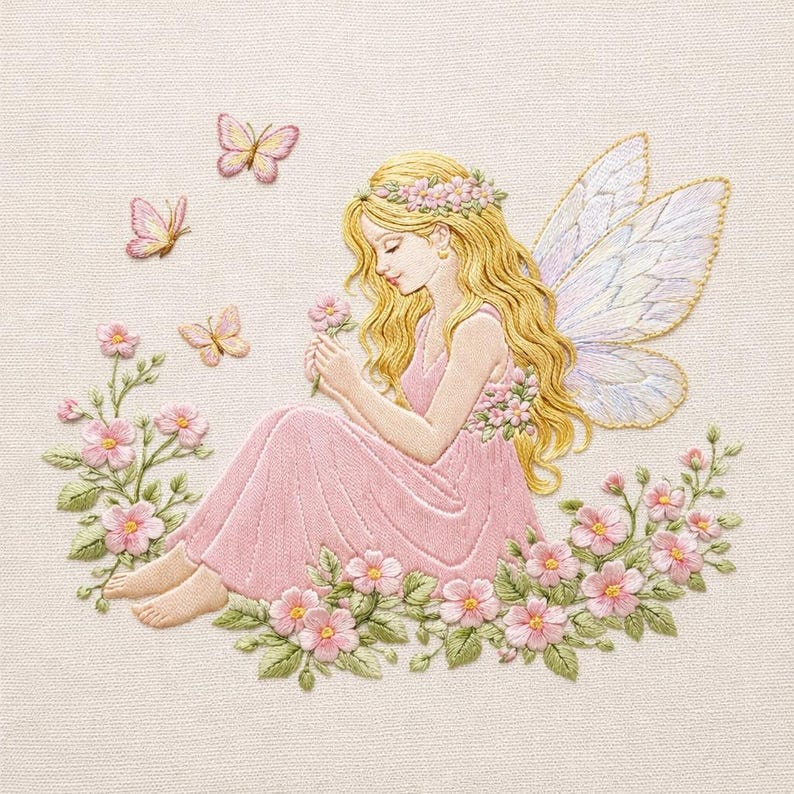 Fairy Embroidery Design Floral Wings Girl Butterflies Garden Pastel ...