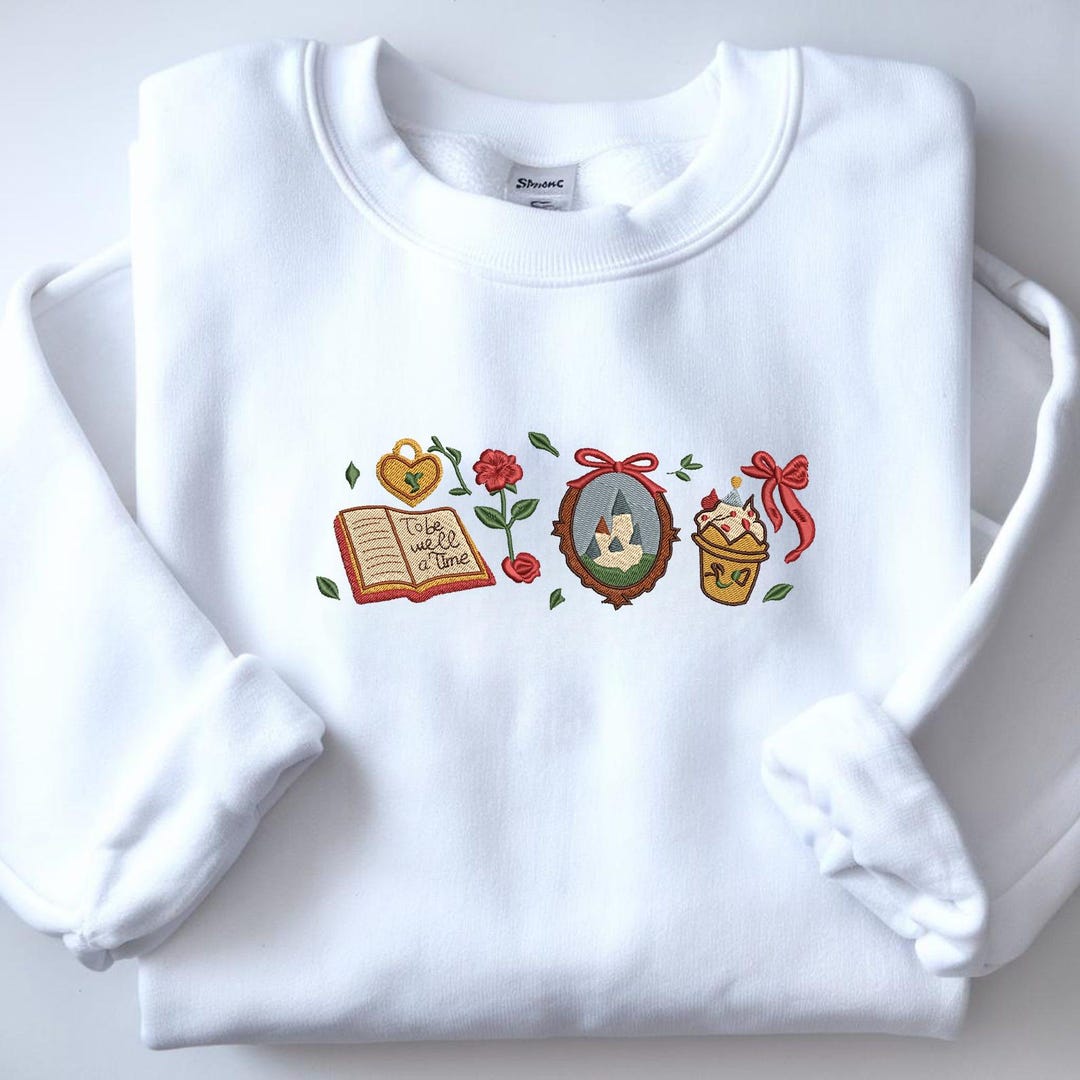 Fairy Tale Embroidery Design, Book Rose Castle Cup Embroidery File ...