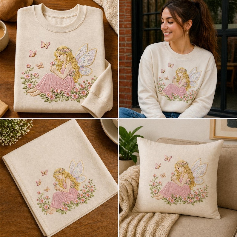 Fairy Embroidery Design Floral Wings Girl Butterflies Garden Pastel ...