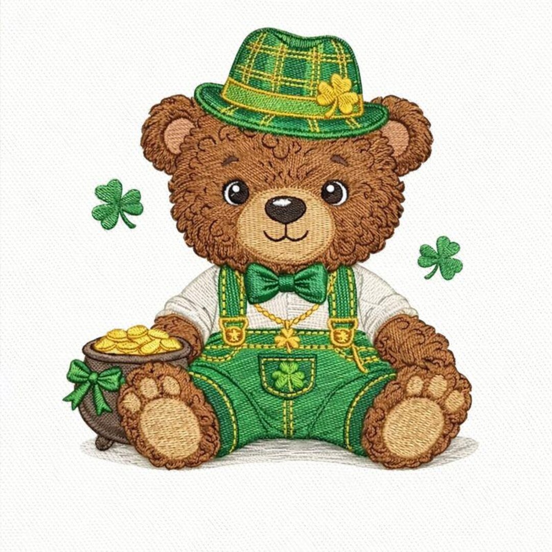 St Patrick Teddy Bear Embroidery File, Shamrock Bear Machine Design - Etsy