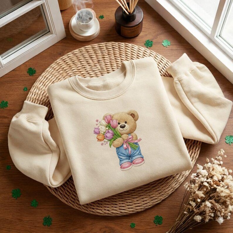 Teddy Bear Floral Embroidery Design, Flowers Machine Embroidery Digital ...