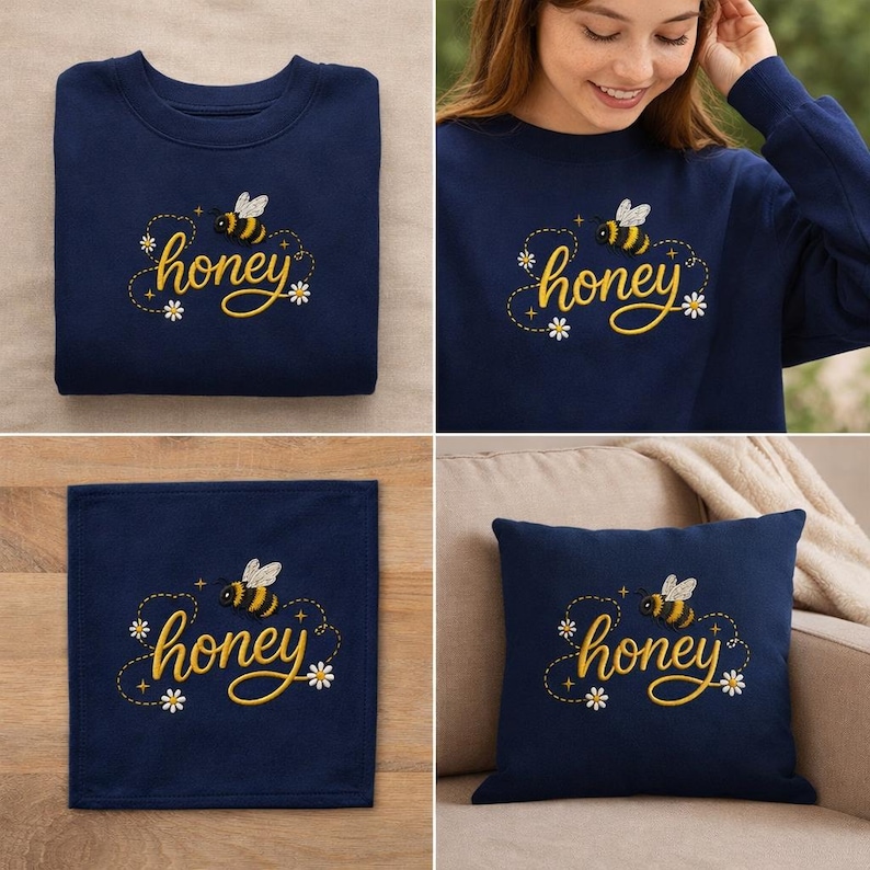 Bee Embroidery Design Honey Script Lettering Floral Insect Machine ...