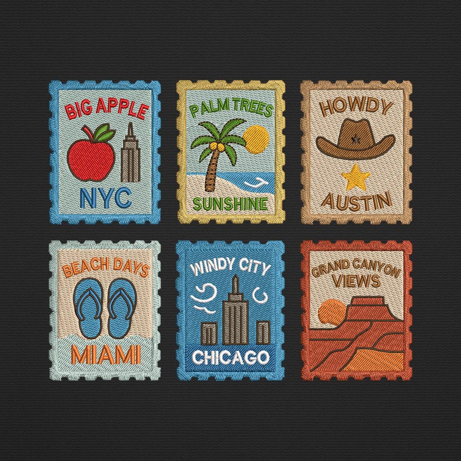 Travel Stamp Embroidery Design Set, City Badge Pattern (digital ...