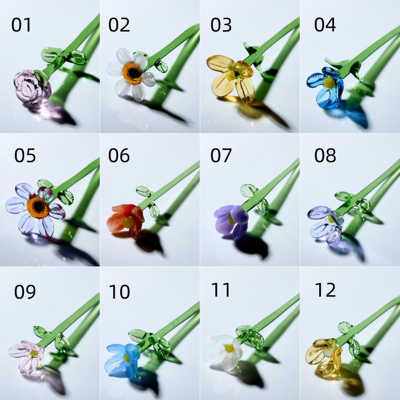 Handmade Glass Flower Bouquet: Mini Glass Flower Figurine, Tabletop ...