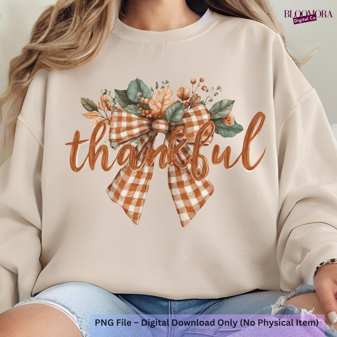 Thankful Autumn Gingham Bow PNG Clipart Fall Decor (digital Download ...