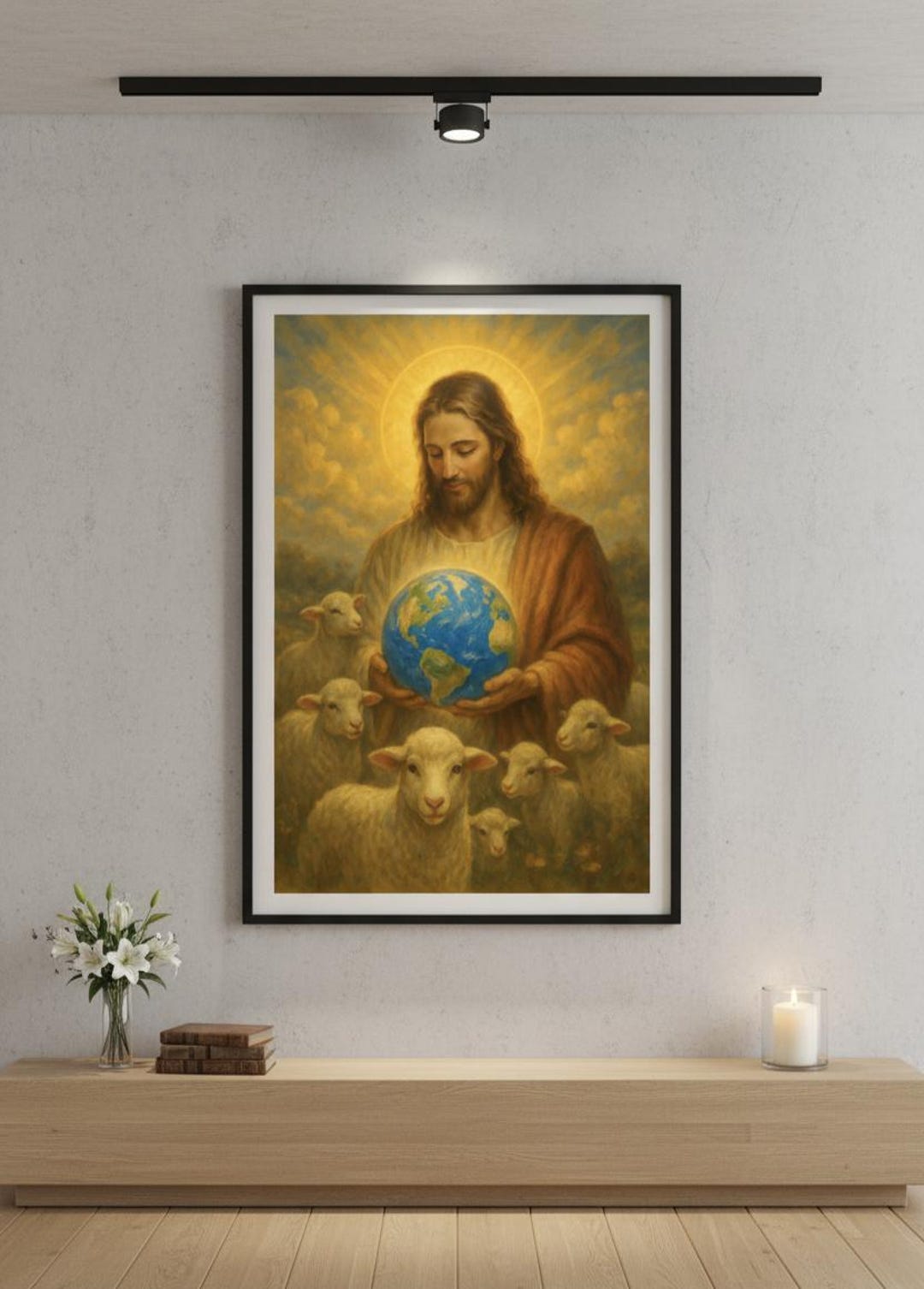 Jesus With Globe Art Print , Jesus Wall Art, Jesus Printable, Religious ...