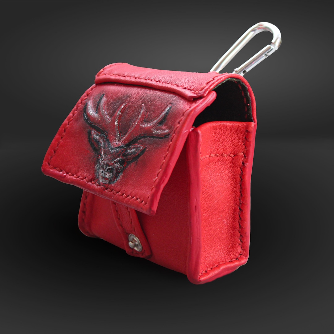 Handmade Red Leather Case With Deer Embossing – Small Pouch for ...