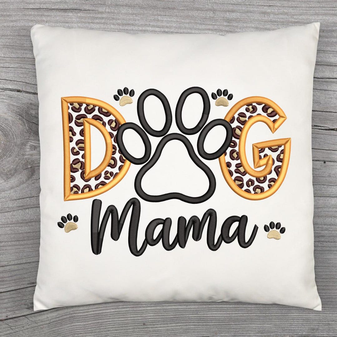 Dog Mama Paw Print – Leopard Script Embroidery Design - Etsy