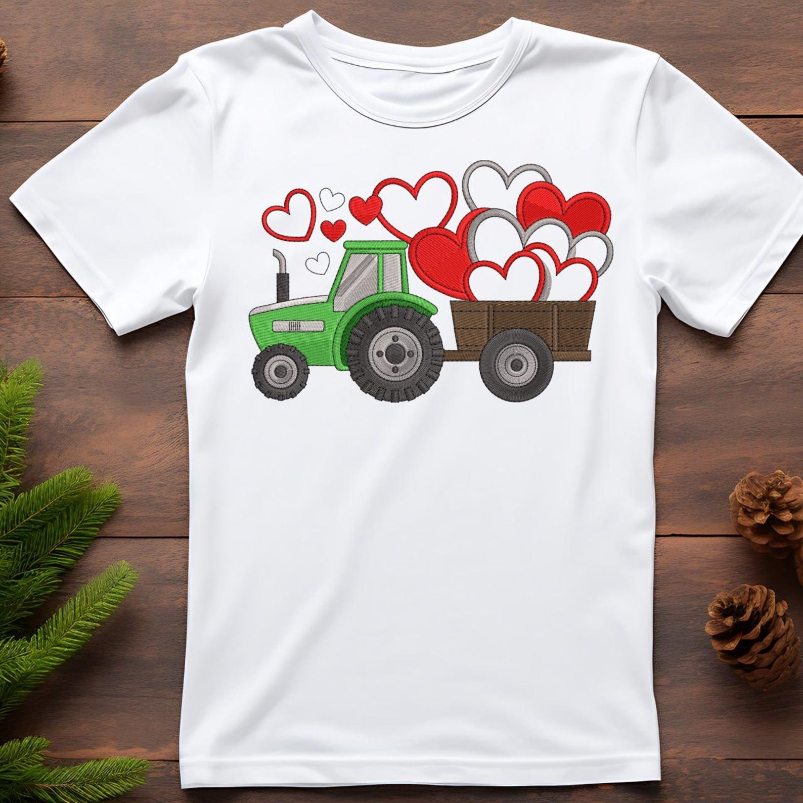 Valentine Tractor With Hearts Embroidery Design - Etsy