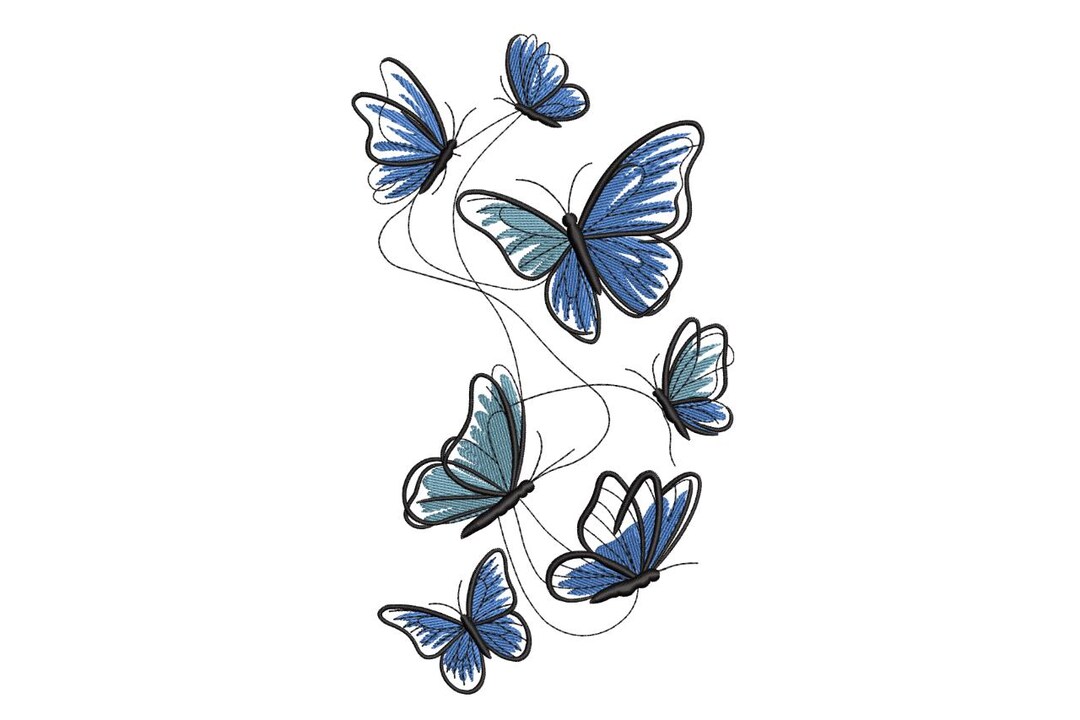 Blue Butterflies Vertical Embroidery Design - Etsy