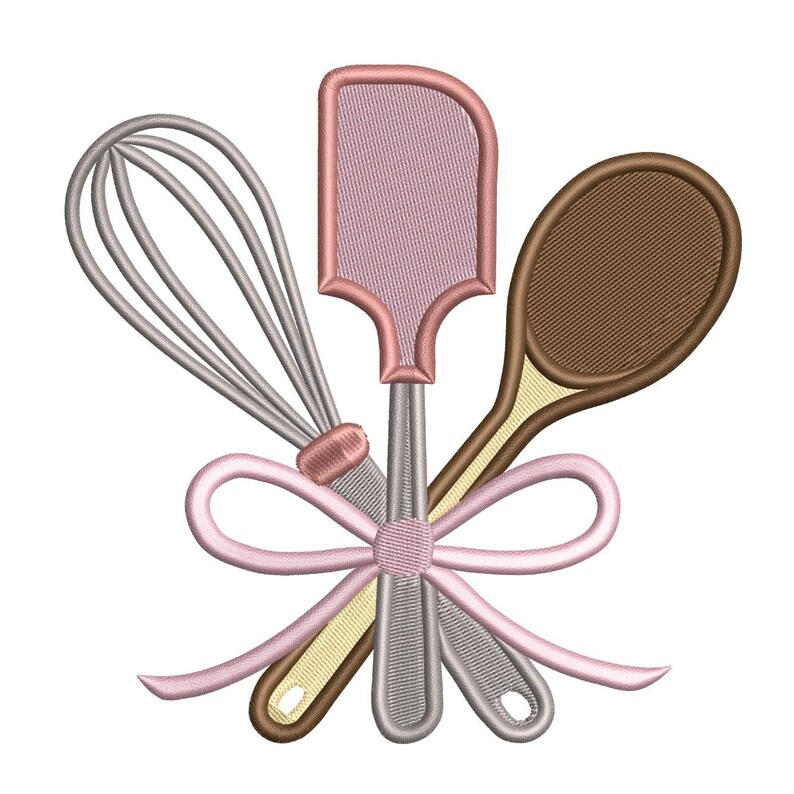 Kitchen Utensils With Pink Bow Embroidery Design - Etsy