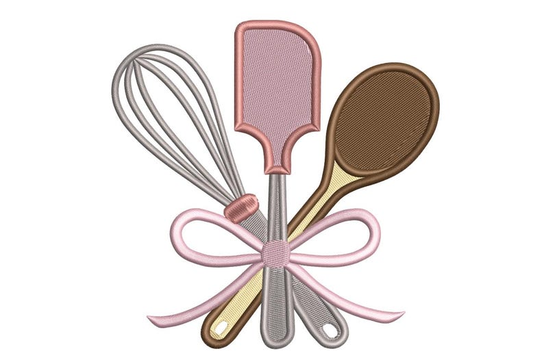 Kitchen Utensils With Pink Bow Embroidery Design - Etsy