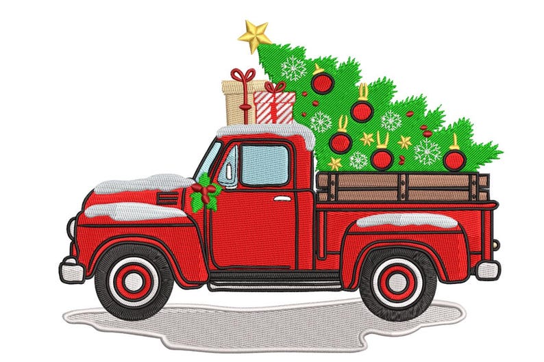 Red Vintage Truck With Christmas Tree – Embroidery Design - Etsy