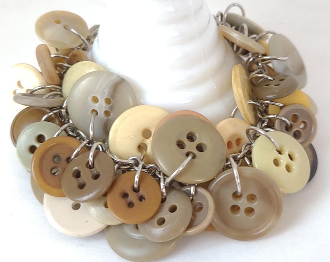 Upcycled Vintage Button Bracelet - Beige, Gray and Taupe - Vintage ...