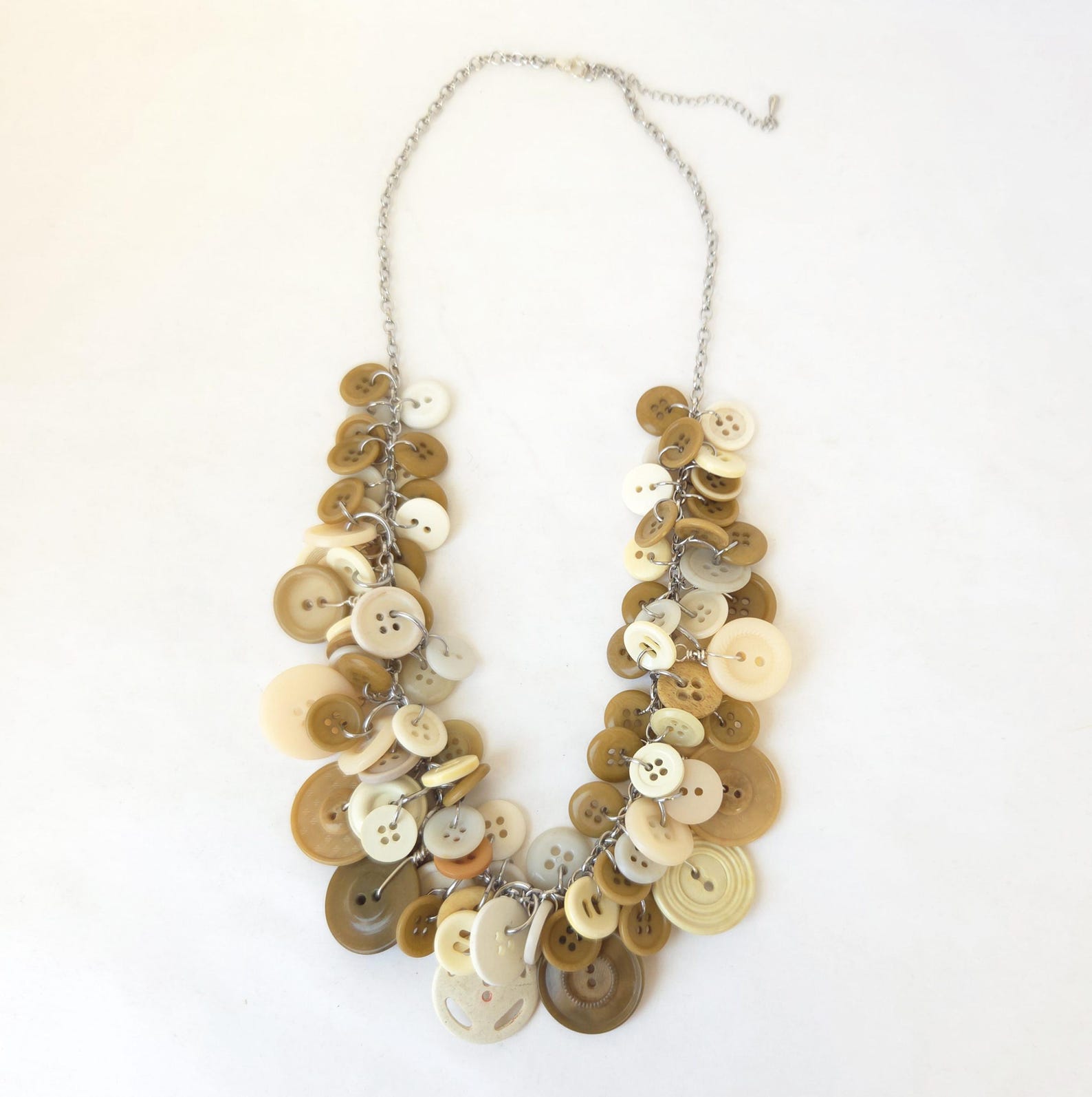 Upcycled Vintage Button Statement Necklace: White & Butterscotch Brown ...
