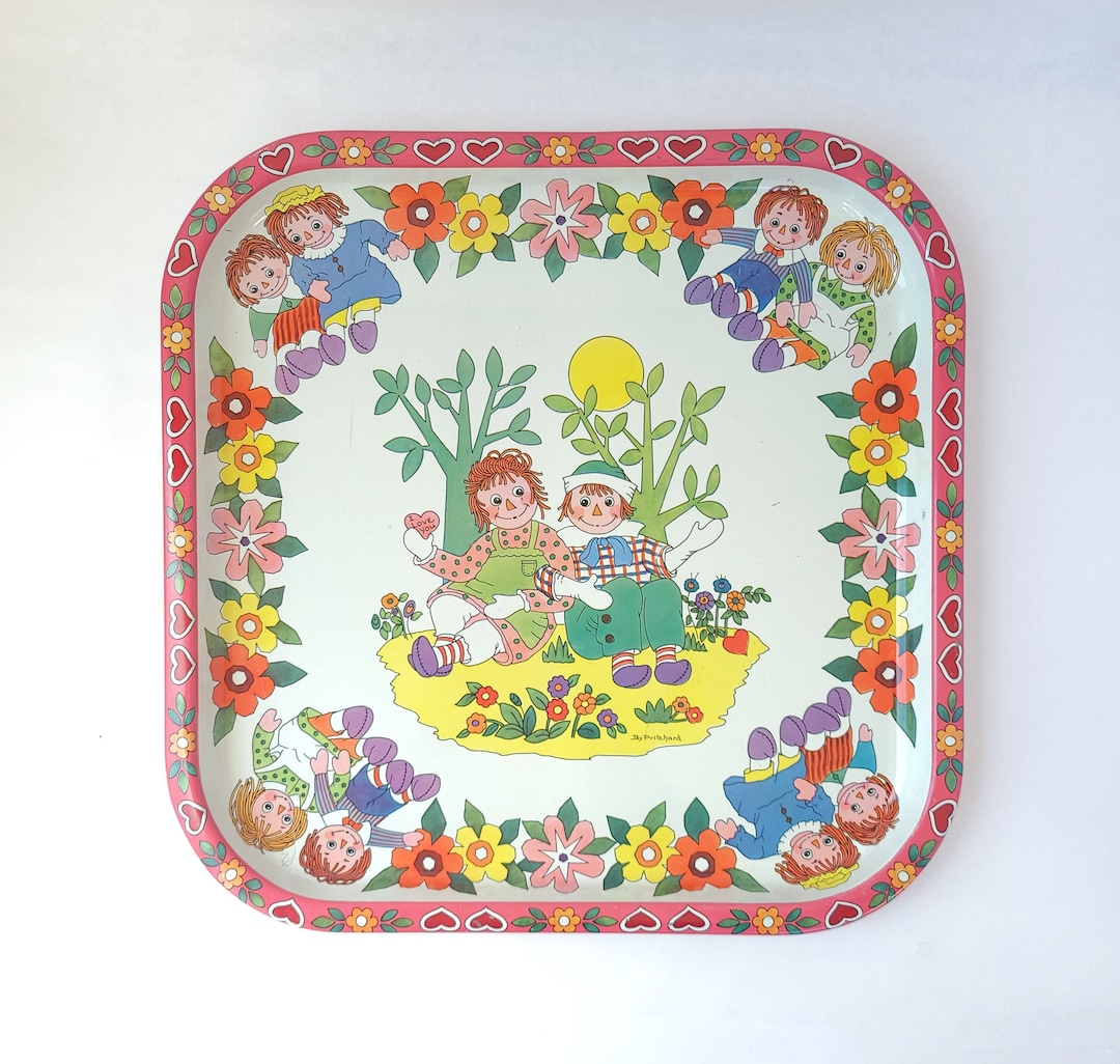 Vintage 1970's Raggedy Ann and Andy Square Tin Tray by Daher Decorated ...
