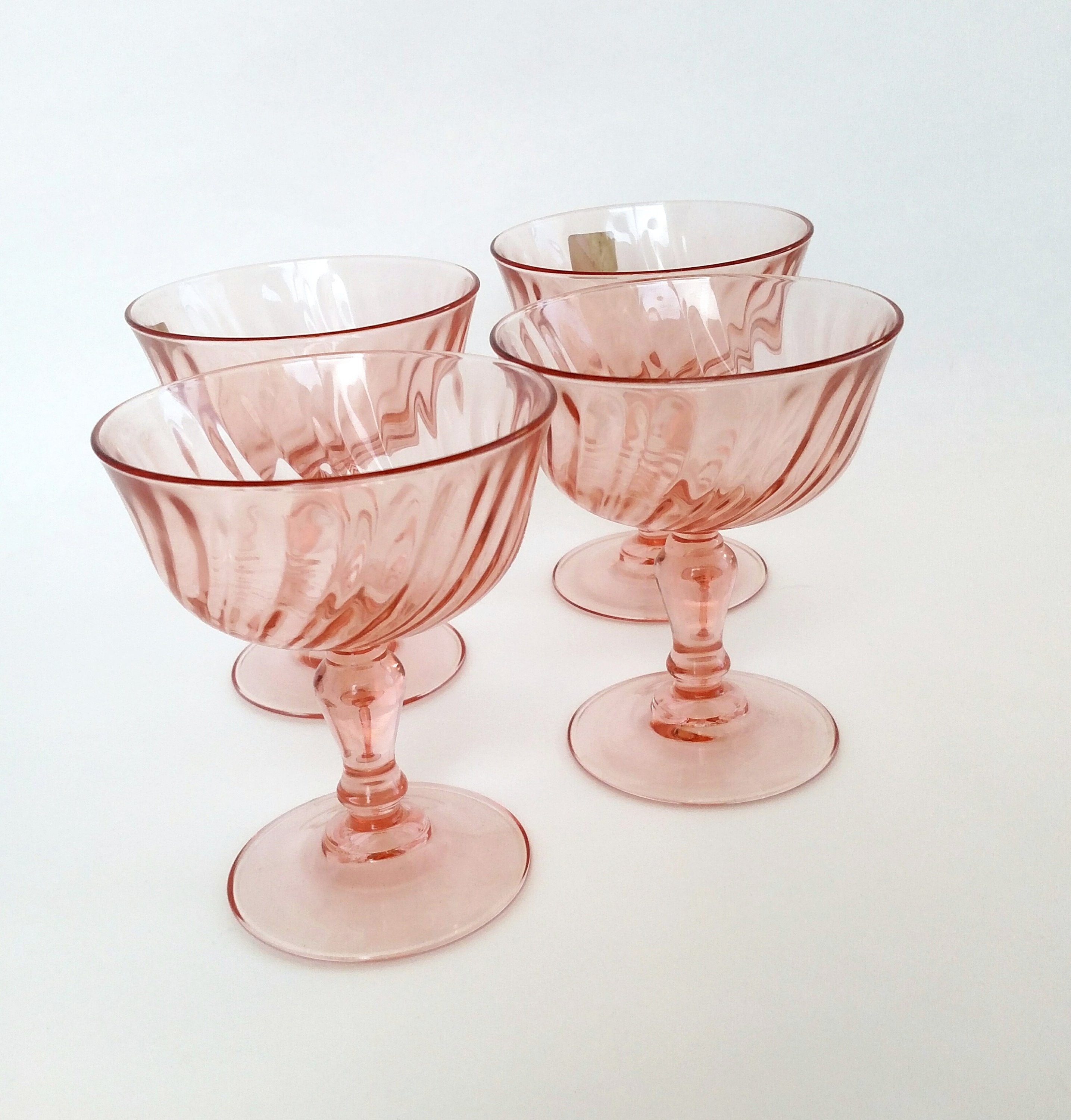 Set Of 4 Vintage Rosaline Pink Swirl Sherbet Glasses In Original Box By Luminarc