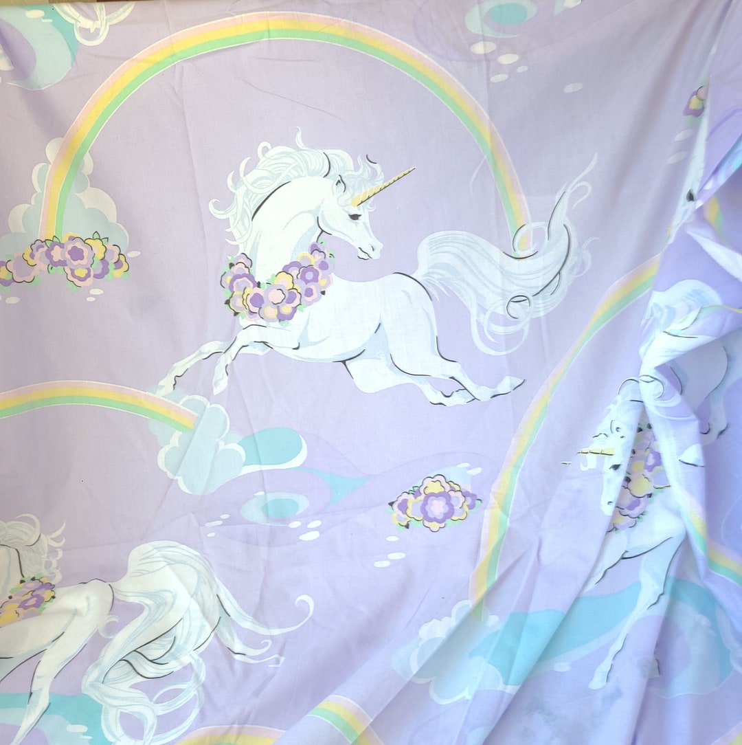 Rare Vintage 1980's Sears Purple Unicorn Young at Heart Fitted Twin Sheet Vintage Unicorn Sheet ...