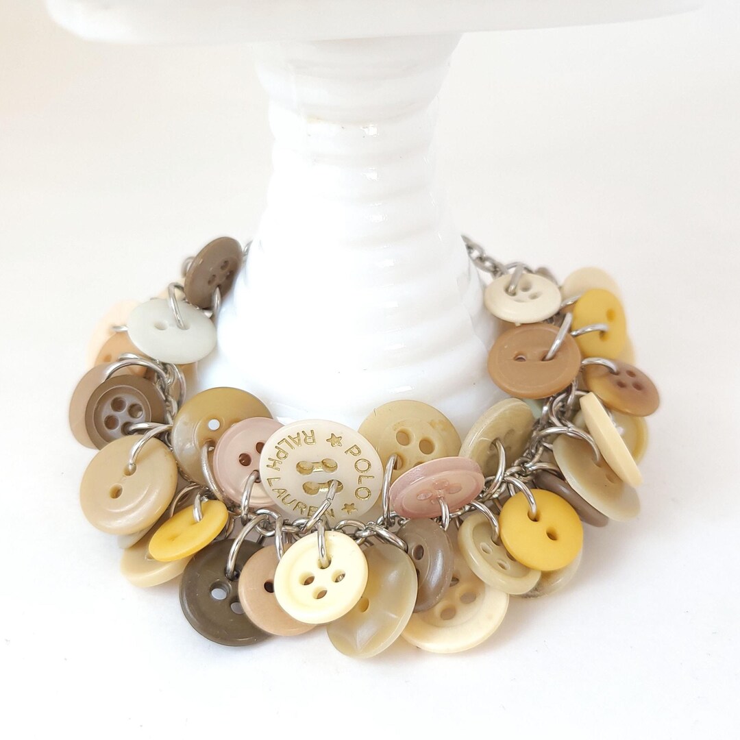 Upcycled Vintage Button Bracelet Beige and Brown Vintage Style ...