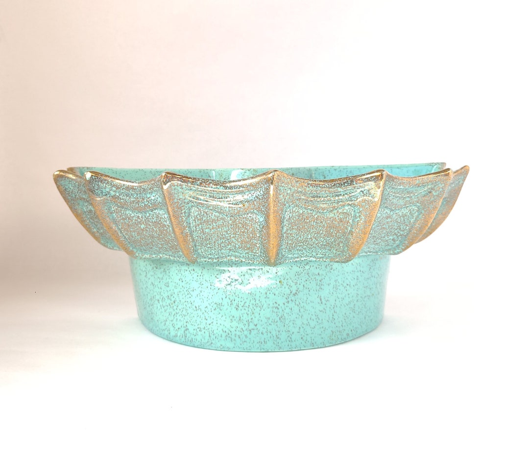 Mid Century Turquoise & Gold Ceramic Planter - California Original L703 ...