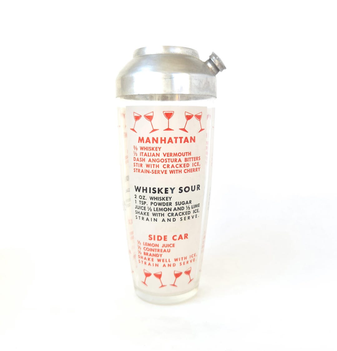 Vintage Glass Cocktail Shaker With Drink Recipes - Kitschy Barware - Etsy