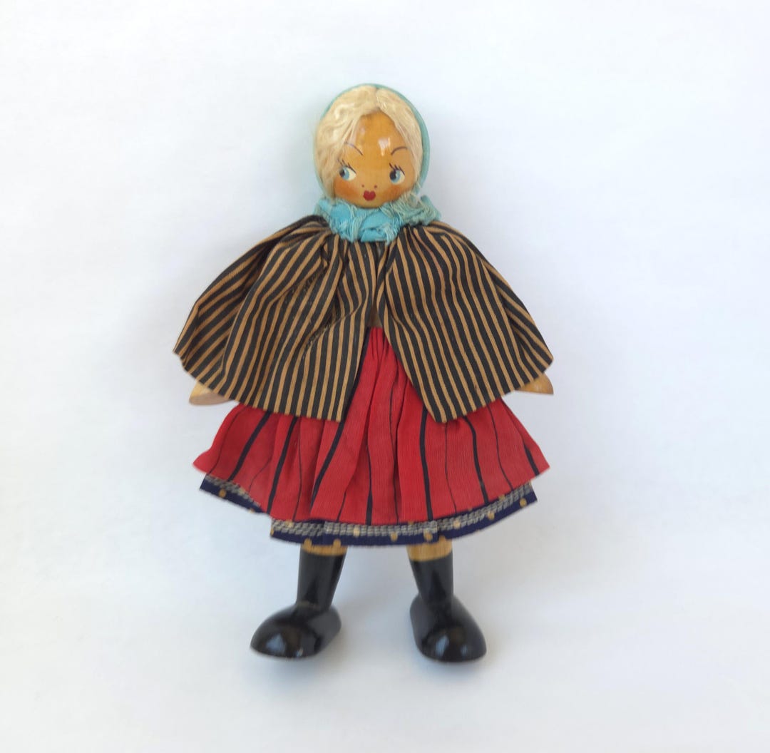 Vintage Polish Folk Art Wood Peg Doll: Hand-painted Details - Etsy