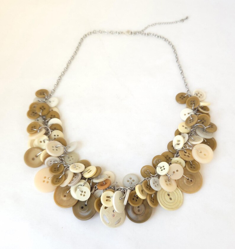 Upcycled Vintage Button Statement Necklace: White & Butterscotch Brown ...