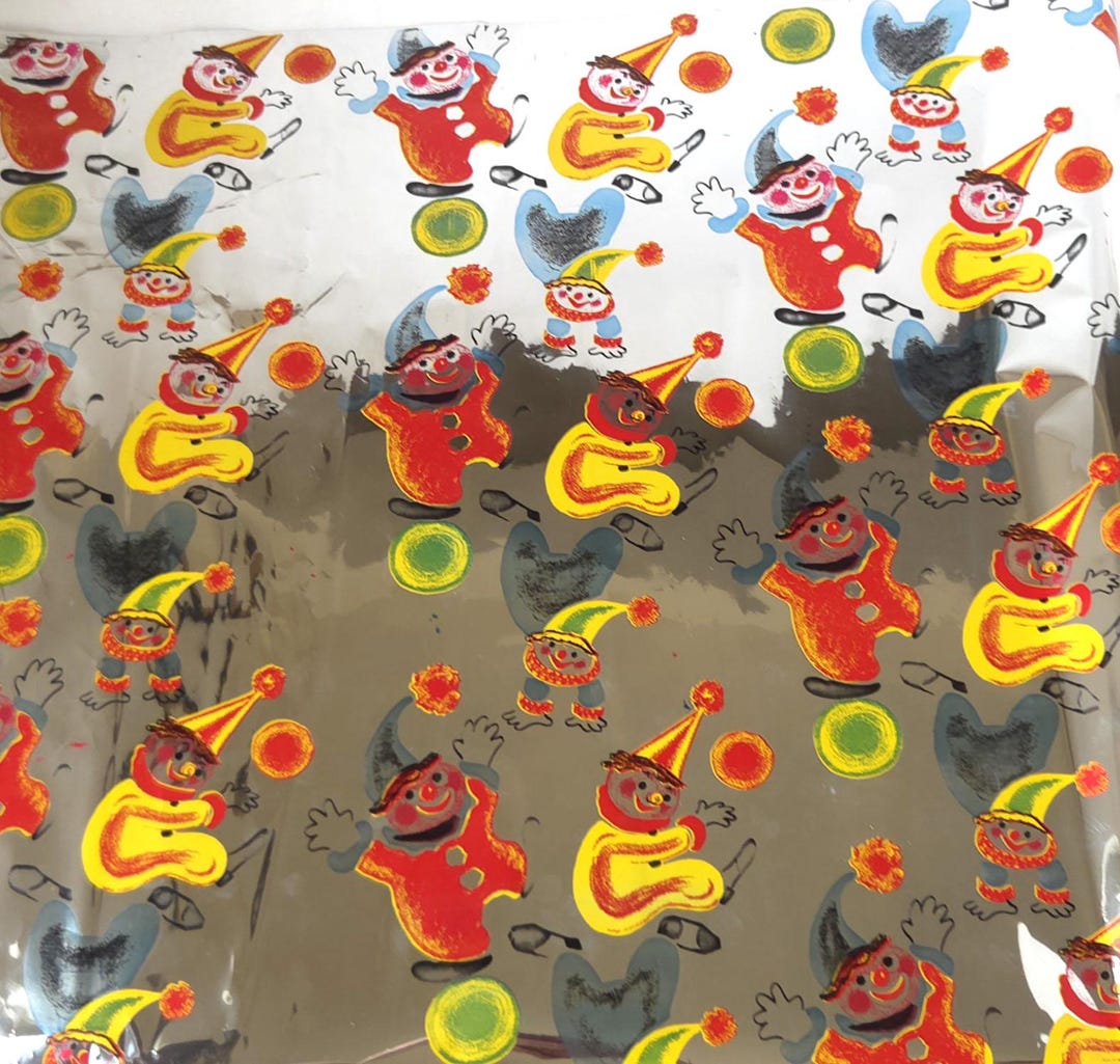 Vintage Party Clown Mylar Foil Gift Wrap - 1 Roll - Kitschy Birthday - Etsy