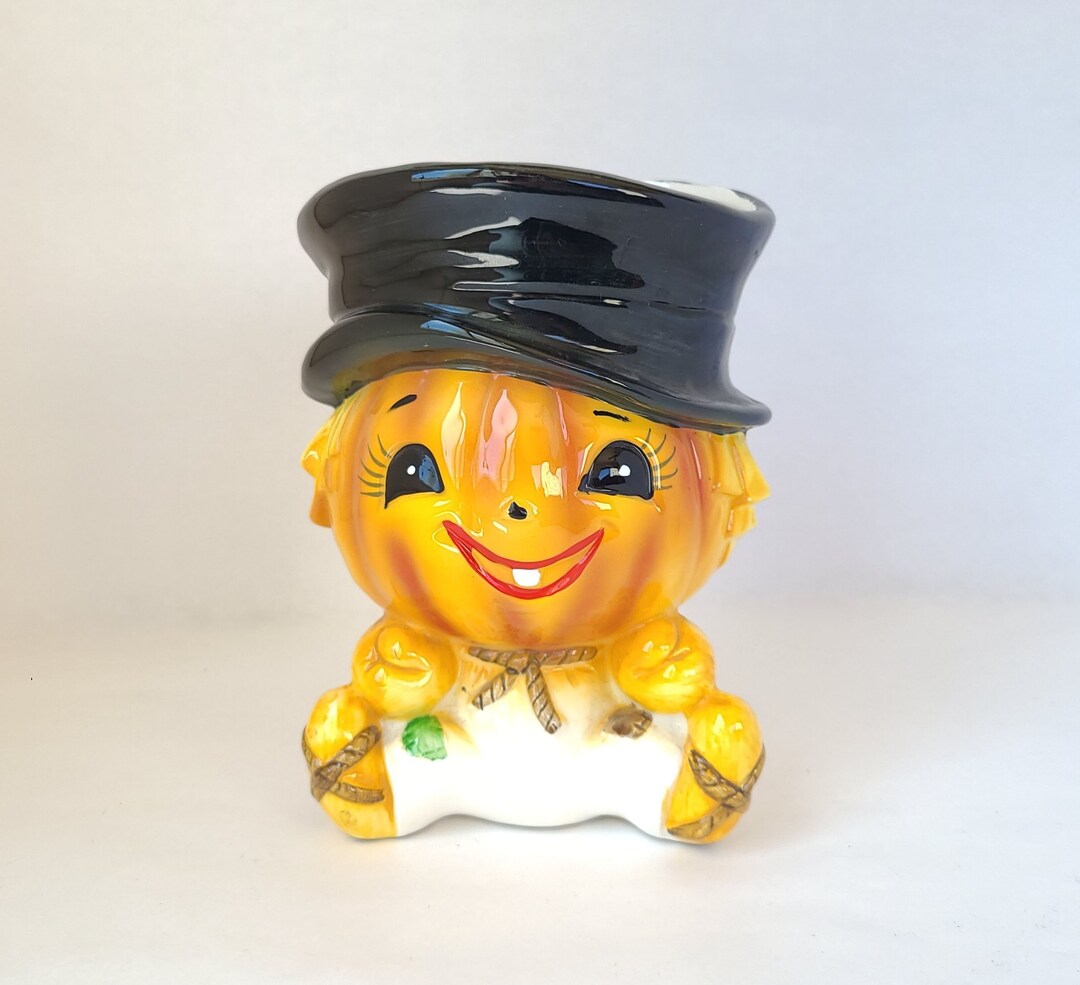 Vintage Lefton Pumpkin Planter #6400 - Kitschy Halloween Decor - Etsy