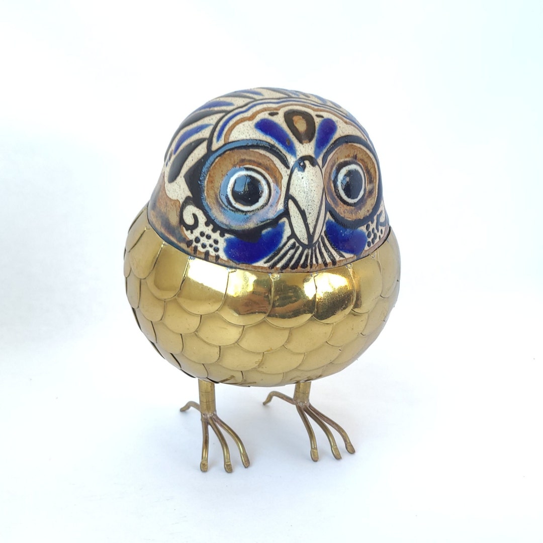 Vintage Tonala Pottery Owl by Alexander Blazquez: Ceramic and Brass ...